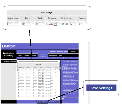 Port Forwarding - Linksys - WRH54G (Linksys Firmware) | PcWinTech.com™